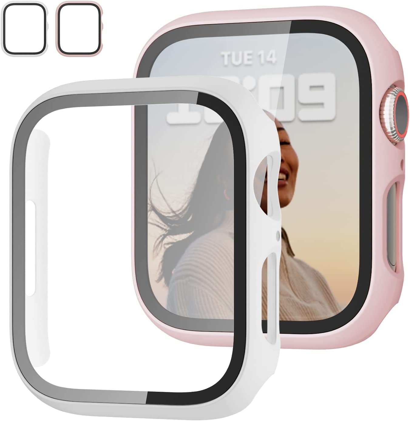 2 Pack Case with Tempered Glass Screen Protector for Apple Watch Series ...