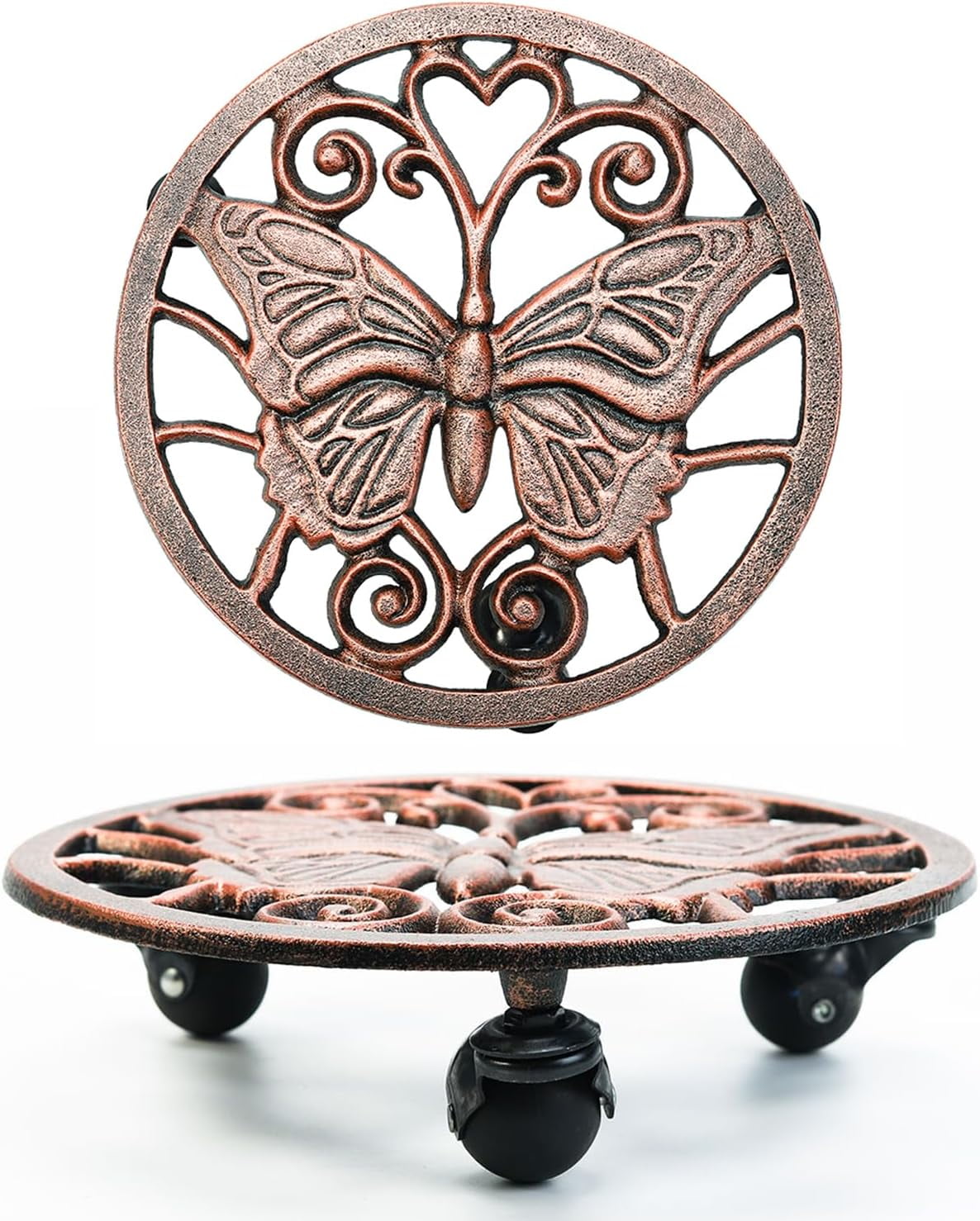 2 Pack Cast Iron Plant Caddy with Wheels - 11 Inch Rolling Plant Stand ...