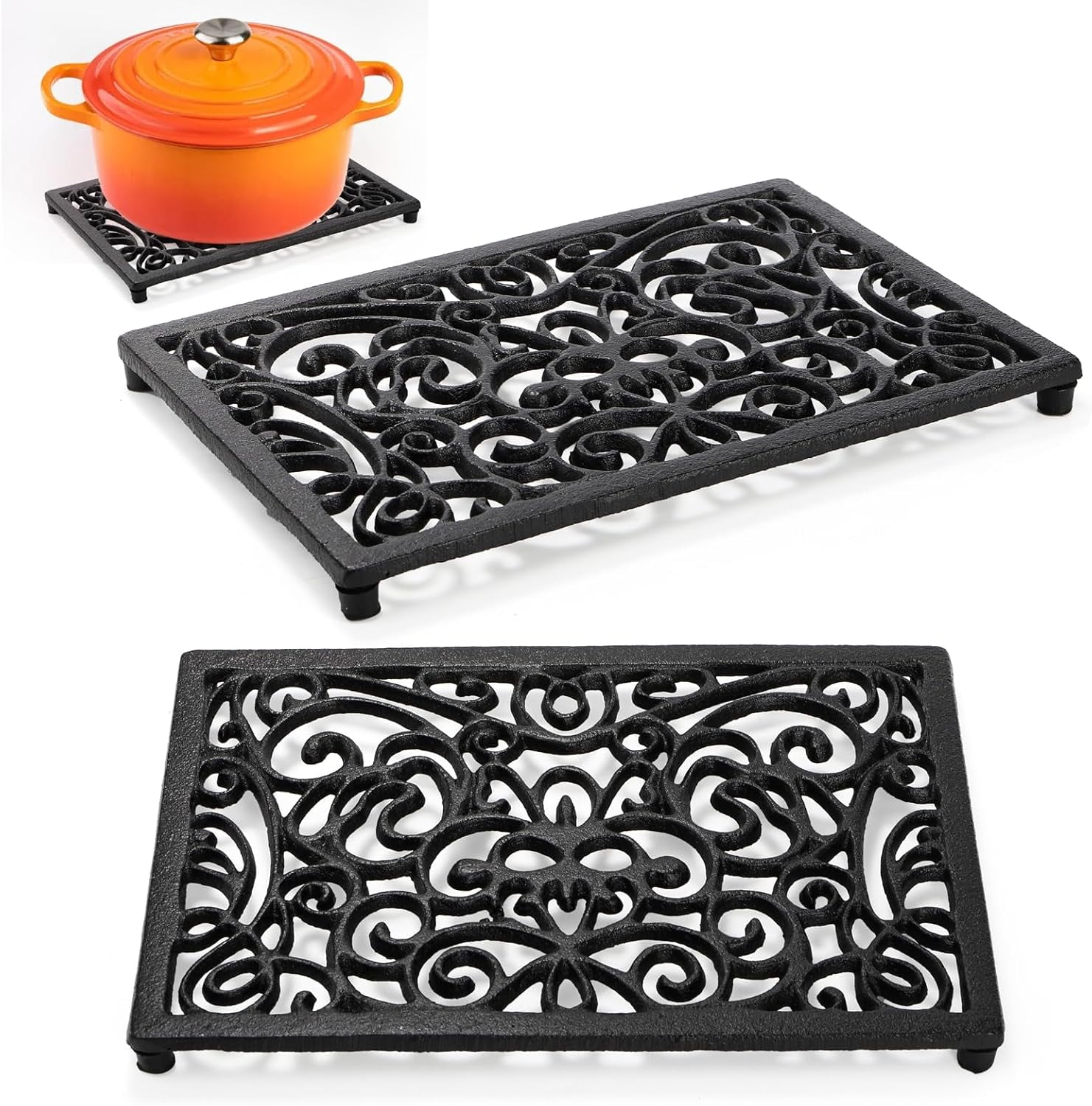2 Pack Cast Iron Trivet for Hot Pots and Pans, Heat Resident Rectangle ...