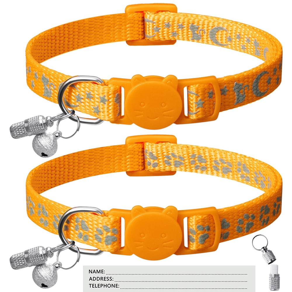 2 Pack Cat Collars, Reflective Safety Cat Collar with Bell and Name Tag ...