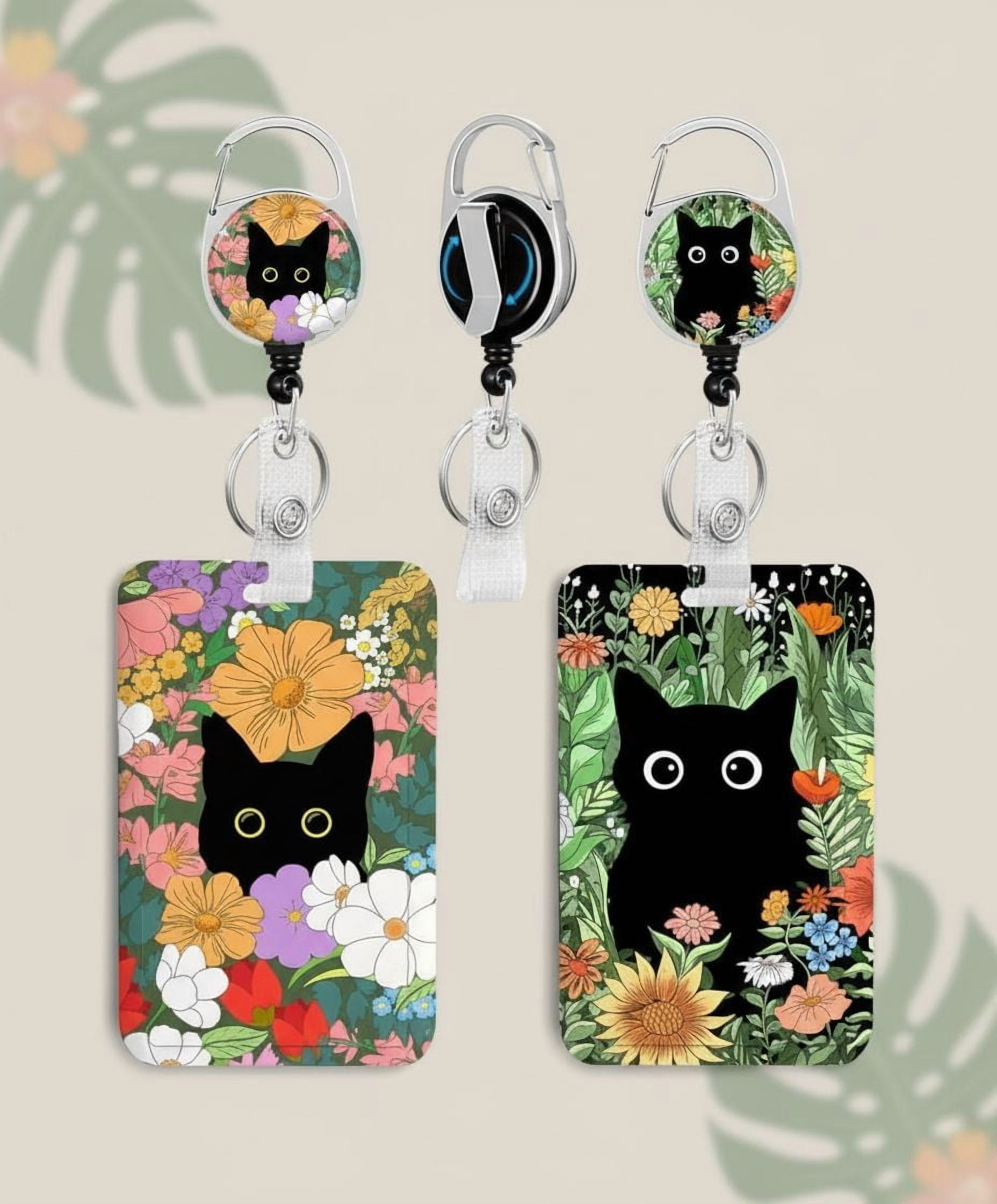 2 Pack Cat Hiding in The Flowers ID Badge Holder with Clip Badge Reels ...