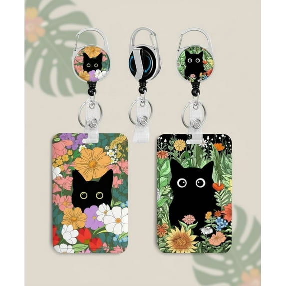 2 Pack Cat Hiding in The Flowers ID Badge Holder with Clip Badge Reels ...