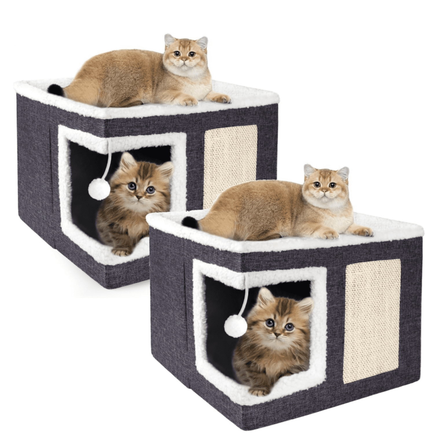 2 Pack Cat Houses for Indoor Cats - Large Cat Bed Cave with Scratch Pad ...