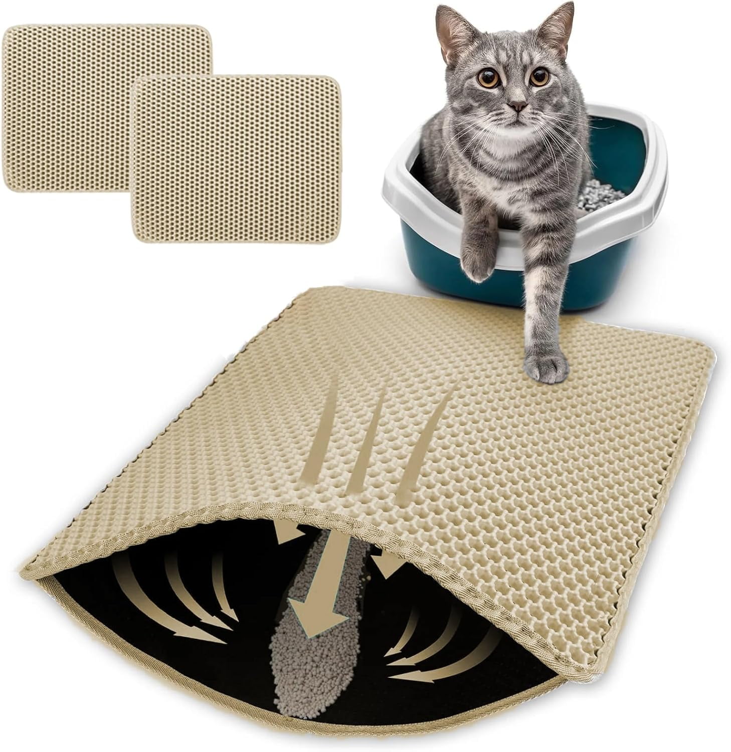 2-Pack Cat Litter Mat, Double Layer Honeycomb Waterproof Urine Proof ...