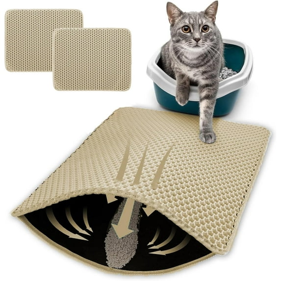 2-Pack Cat Litter Mat, Double Layer Honeycomb Waterproof Urine Proof ...