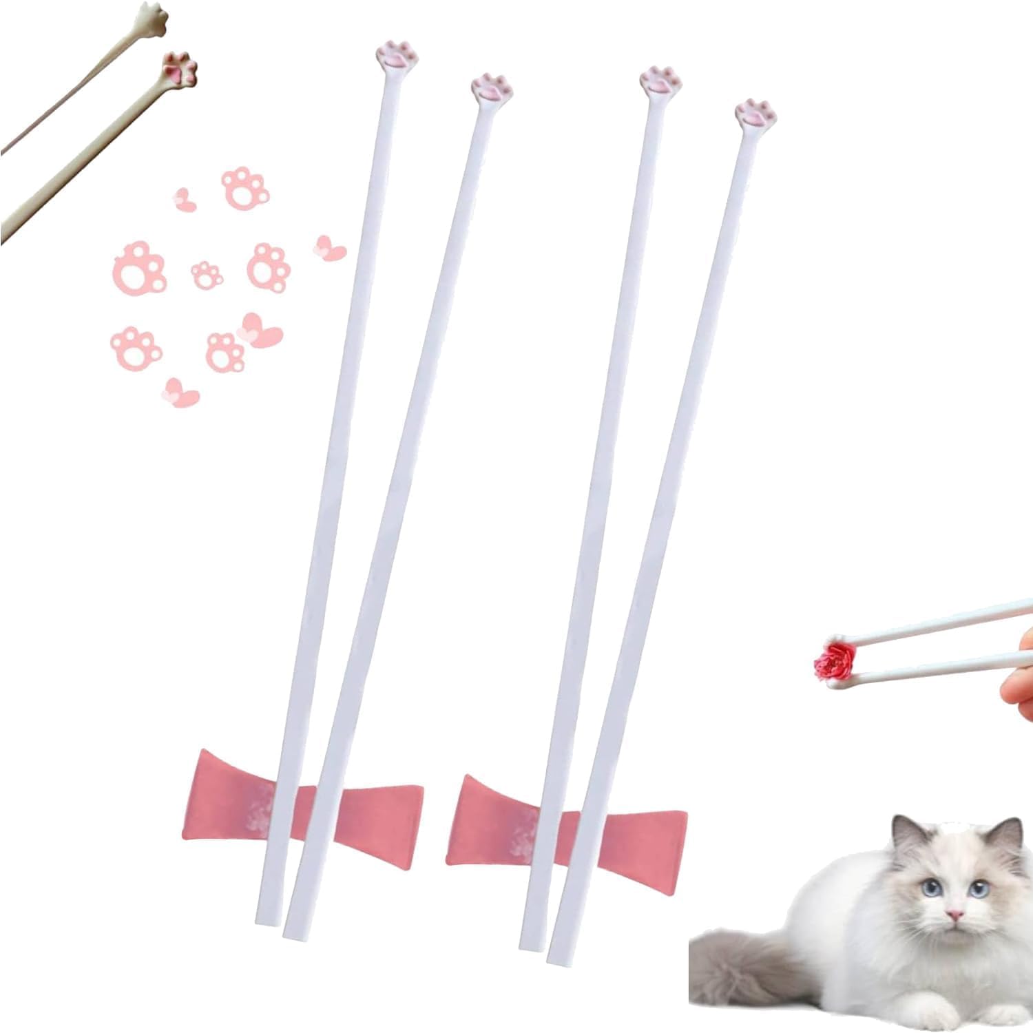 2 Pack Cat Paw Chopsticks，Reusable Non-Slip Pink Chopsticks，Unique Cute ...