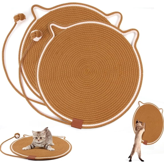 2-Pack Cat Scratching Mats, Natural Cotton Rope Scratch Pad with Ear ...