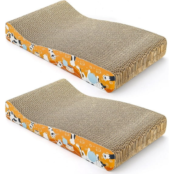 2 Pack Cat Scratching Pads, Curved Cat Scratcher Cardboard, Reversible ...