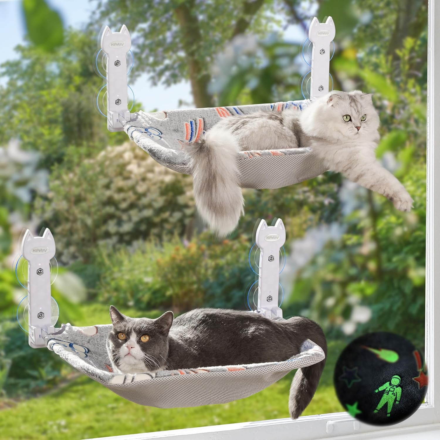 2 Pack Cat Window Perch, Glow in The Dark Foldable Cat Hammock with ...