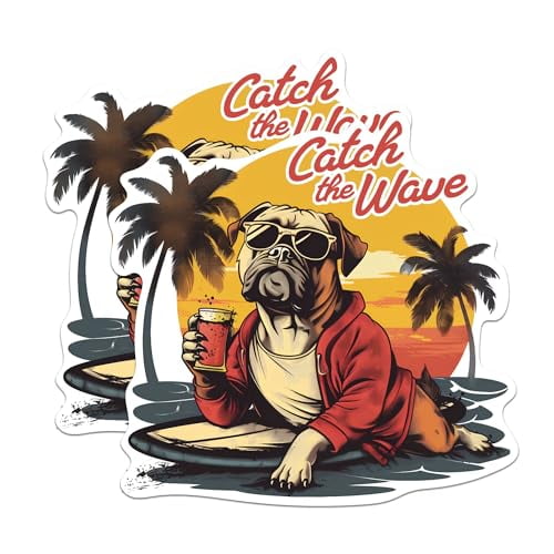 (2 Pack) Catch The Wave Stickers - Surfer Surfing - Dog Riding ...