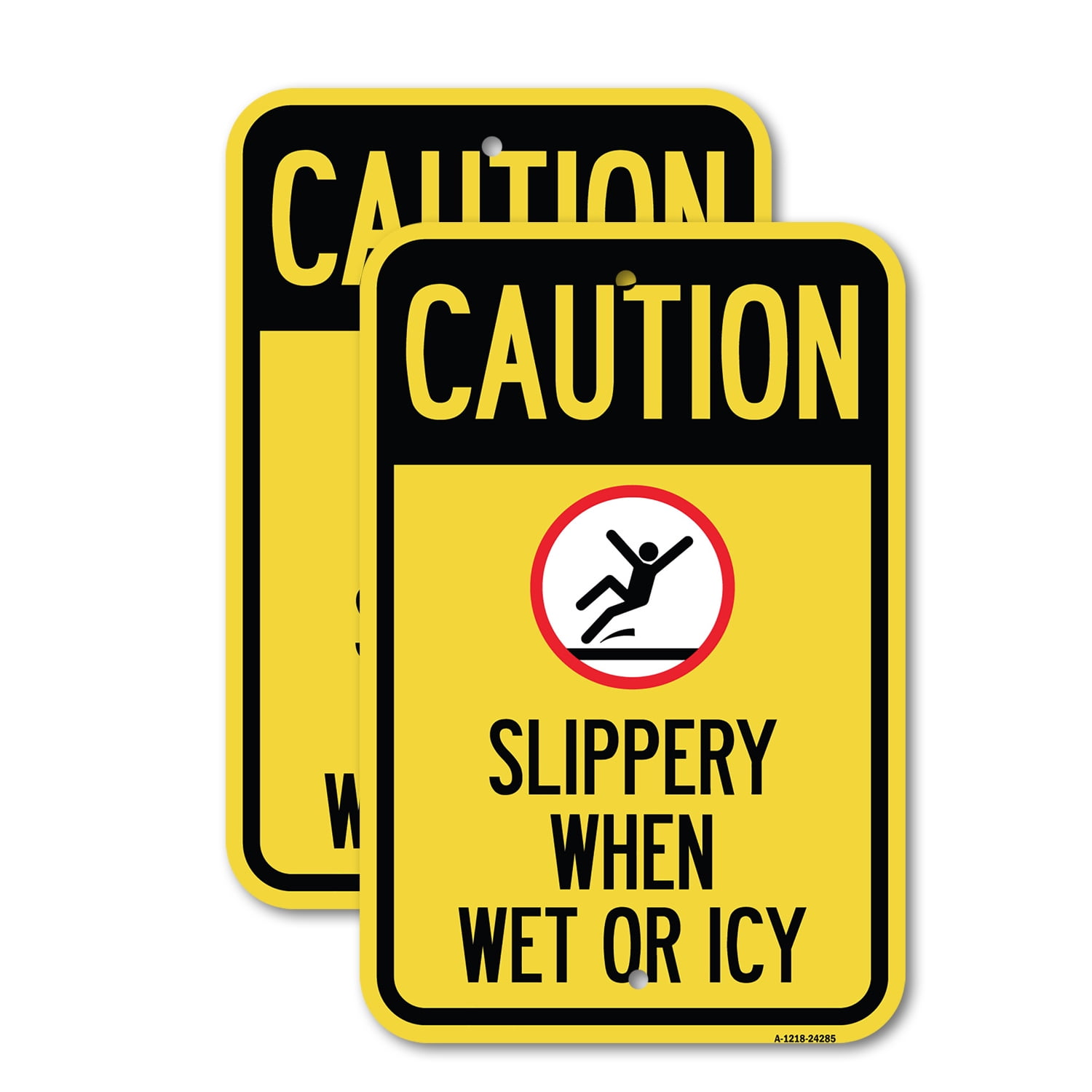 (2 Pack) Caution - Slippery When Wet or Icy (With Graphic) | 18" X 24 ...