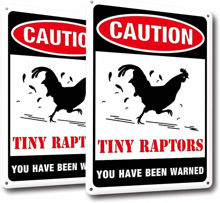 2 Pack Caution Tiny Raptors Sign PVC Funny Chicken Coop Signs for Farm ...