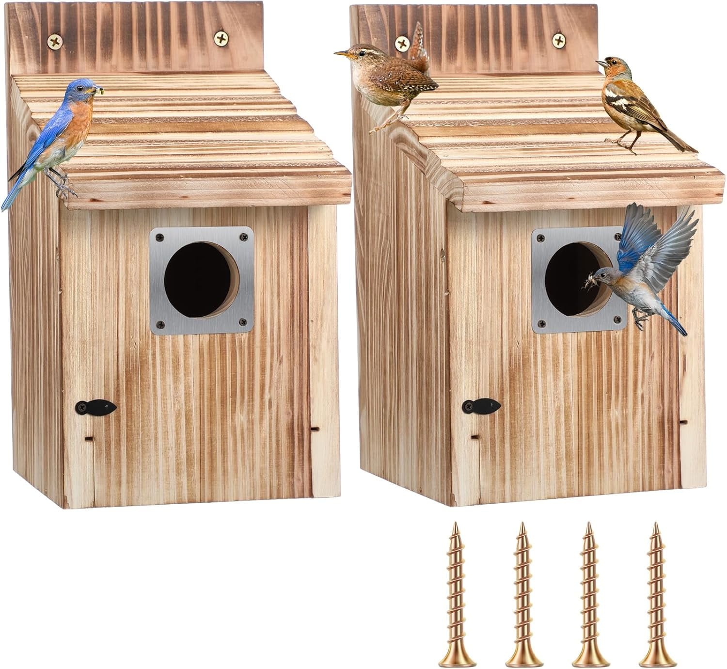 2 Pack Cedar Bluebird Box Houses for Outside, 1-1/2” Entrance Hole ...