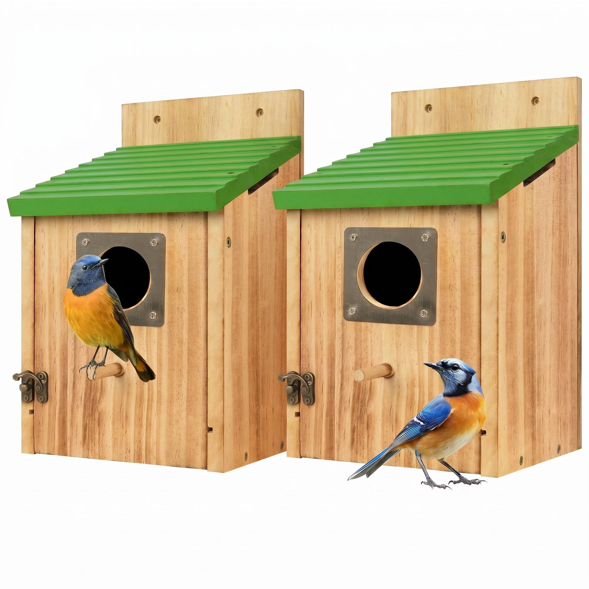 2 Pack Cedar Wood Bird Houses for Outside with Metal Guard, Carbonized ...