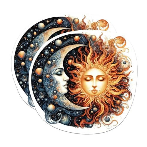 (2 Pack) Celestial Moon and Sun Stickers - Moon and Sun Cosmic Decals ...