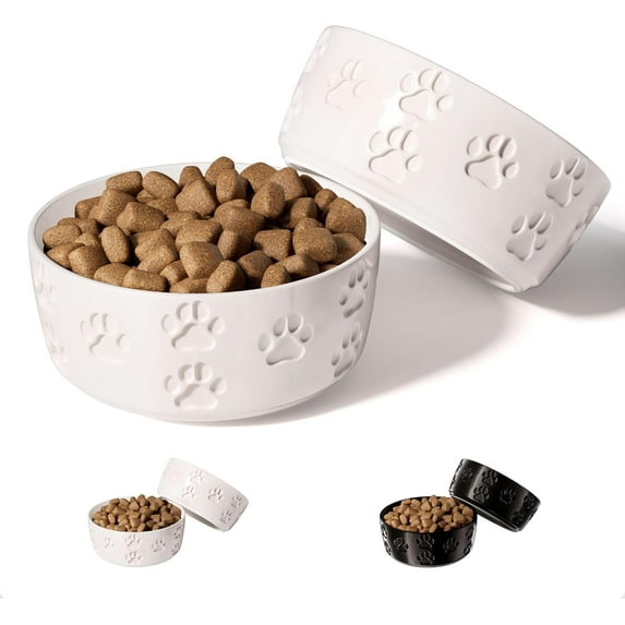 2-Pack Ceramic Dog Bowls 2-Cup (5"x2") - Anti-Skid Rubber Base Wide Pet ...