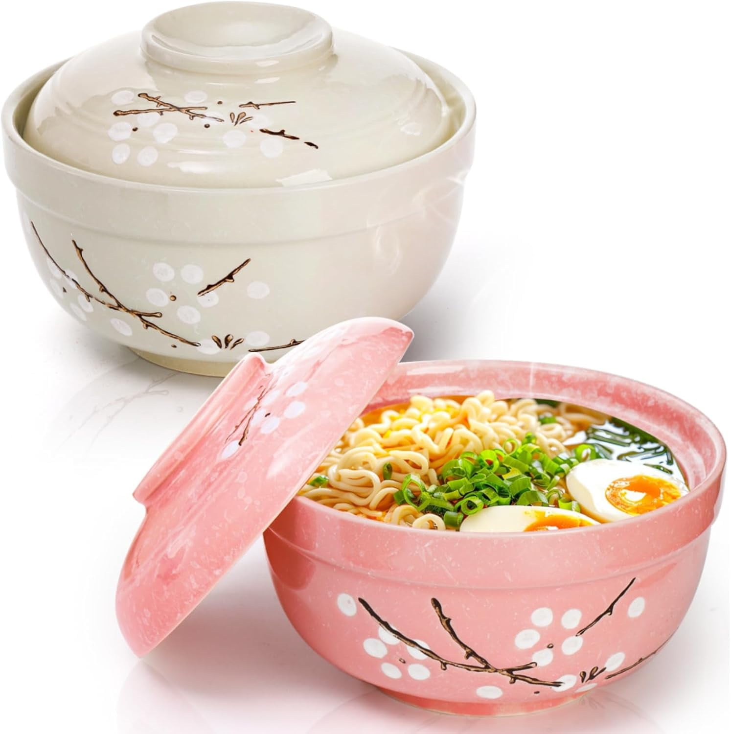 2 Pack Ceramic Ramen Noodle Bowl, 27 OZ Big Ramen Bowl with Lid ...