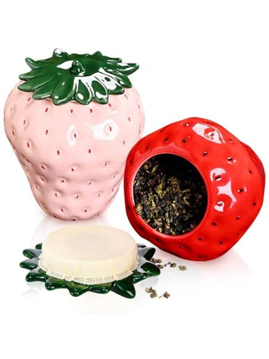 2 Pack Ceramic Strawberry Jars Strawberry Shaped Canisters With Lids ...