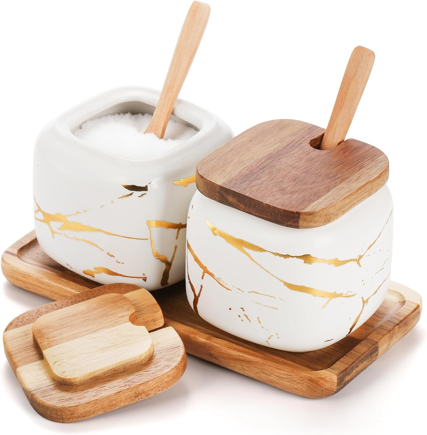 2 Pack Ceramic Sugar Bowl with Lids and Spoons, Salt and Sugar ...