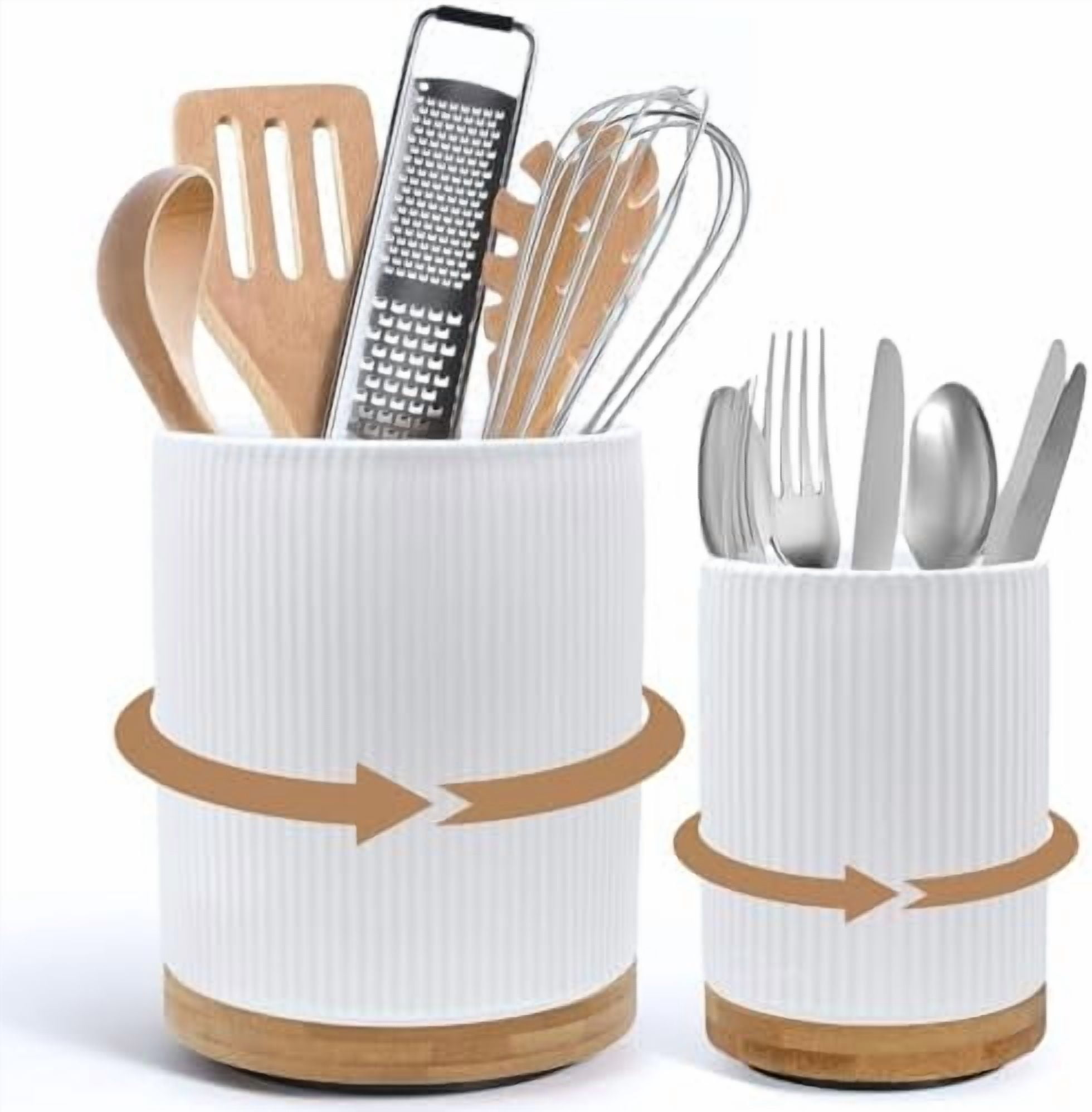 2 Pack Ceramic Utensil Holders (7.3"+5.4"): 360° Rotating, W/Detachable ...