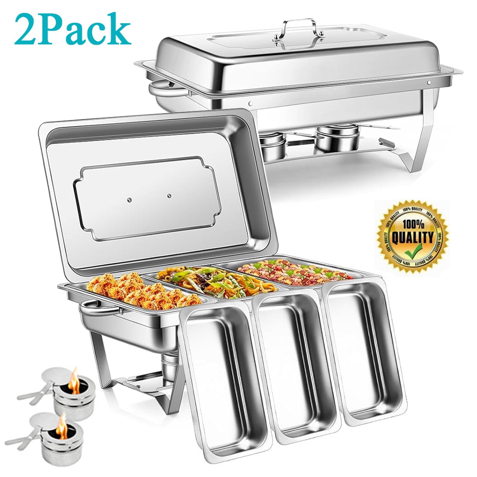 2 Pack Chafing Dish Buffet Set, 8QT High Grade Stainless Steel Catering ...