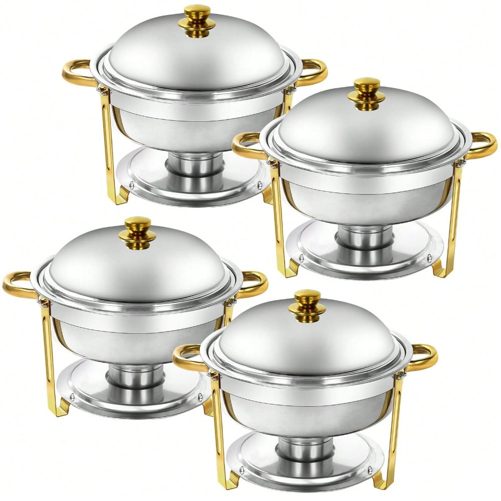 2 Pack Chafing Dish Buffet Set, Round Golden Chafers And Buffet Warmers ...