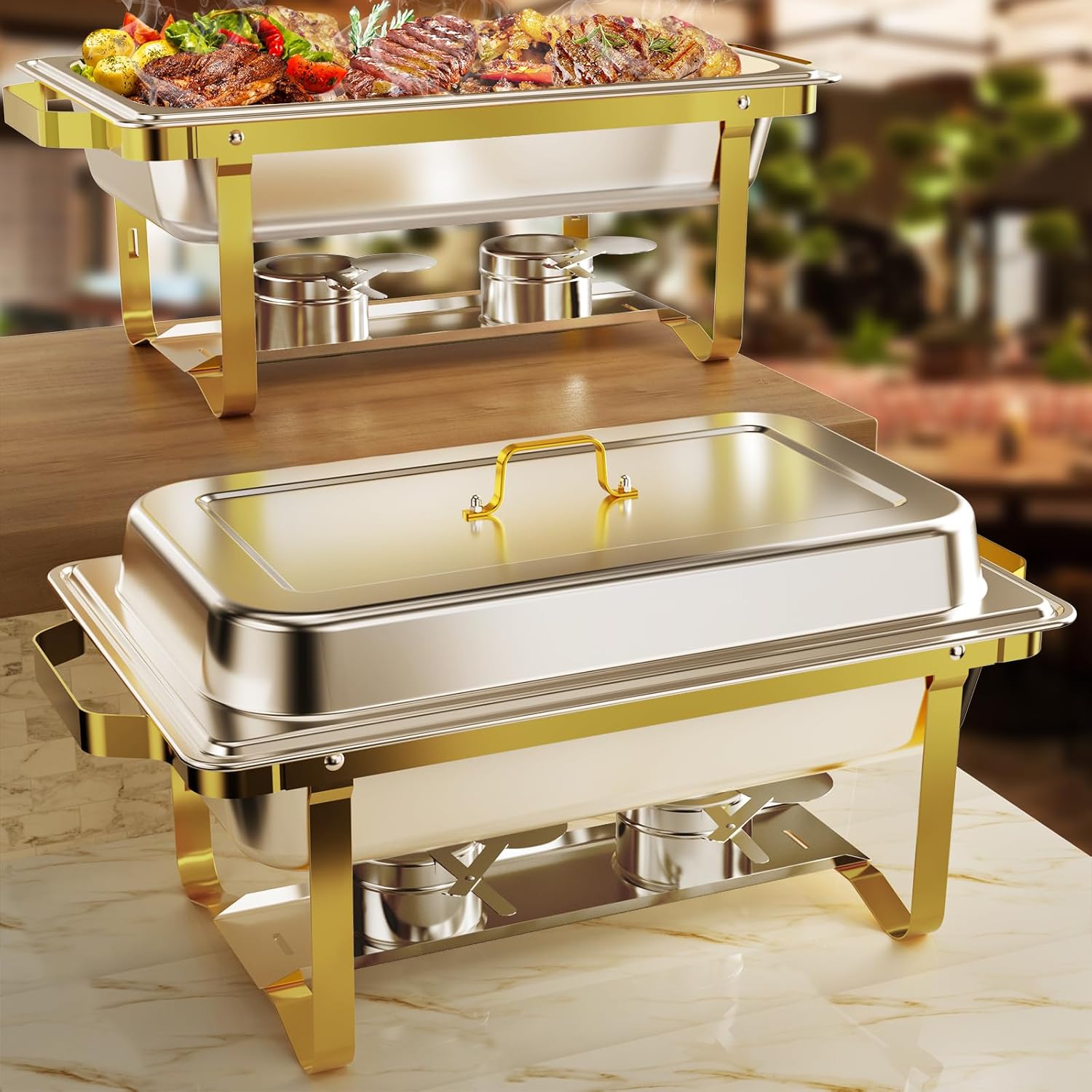 2 Pack Chafing Dishes for Buffet, 8QT 304 Stainless Steel Chafing Dish Buffet Set, Chafers and ...