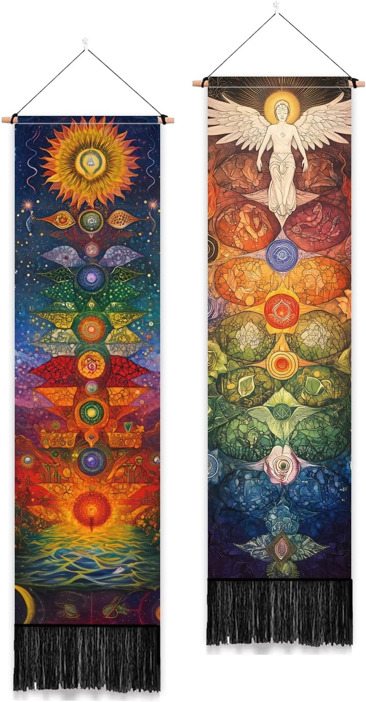 2 Pack Chakra Tapestry Meditation Long Tapestry with Tassels Aesthetic ...