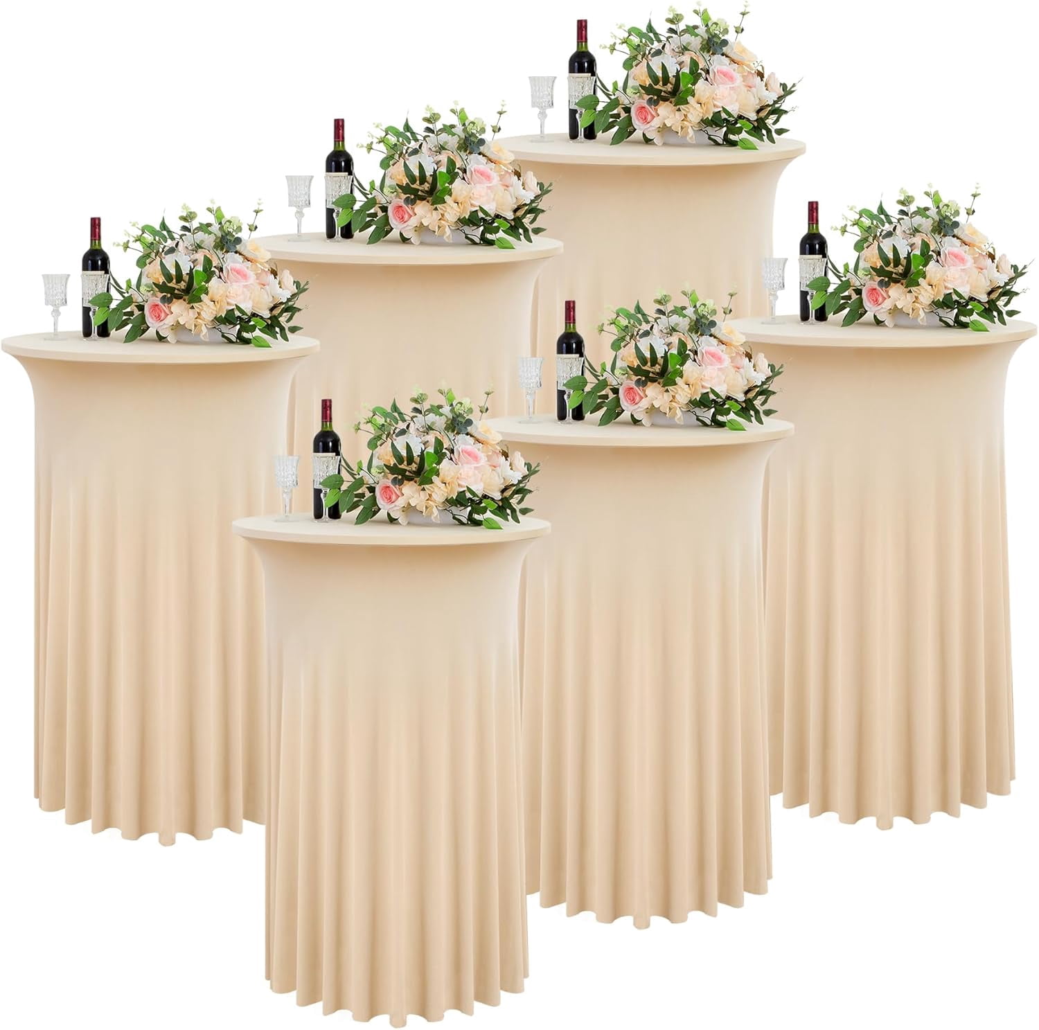 2-Pack Champagne Spandex Cocktail Tablecloths 32"x43", Wrinkle-Free ...