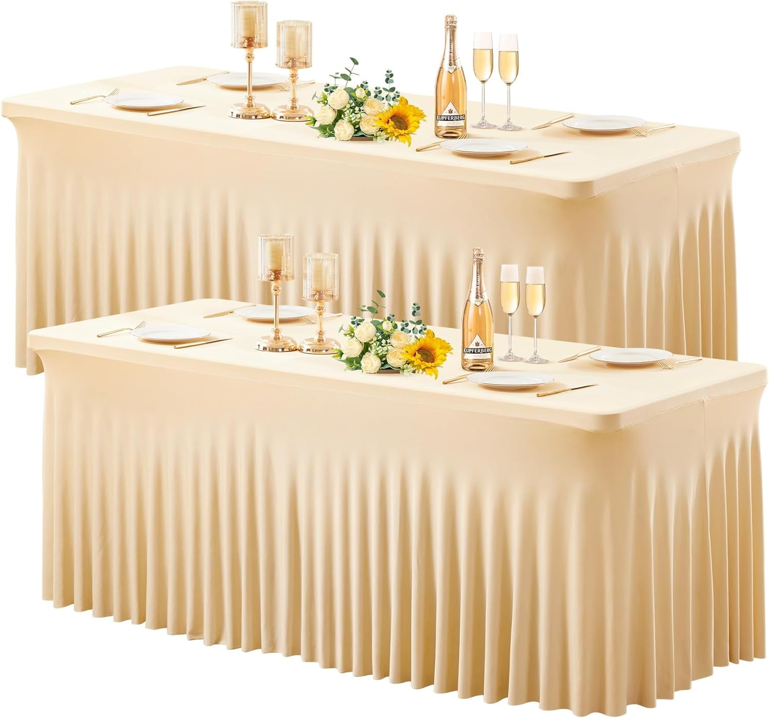 2 Pack Champagne Spandex Table Clothes for 4 Foot Rectangle Tables, 4FT ...