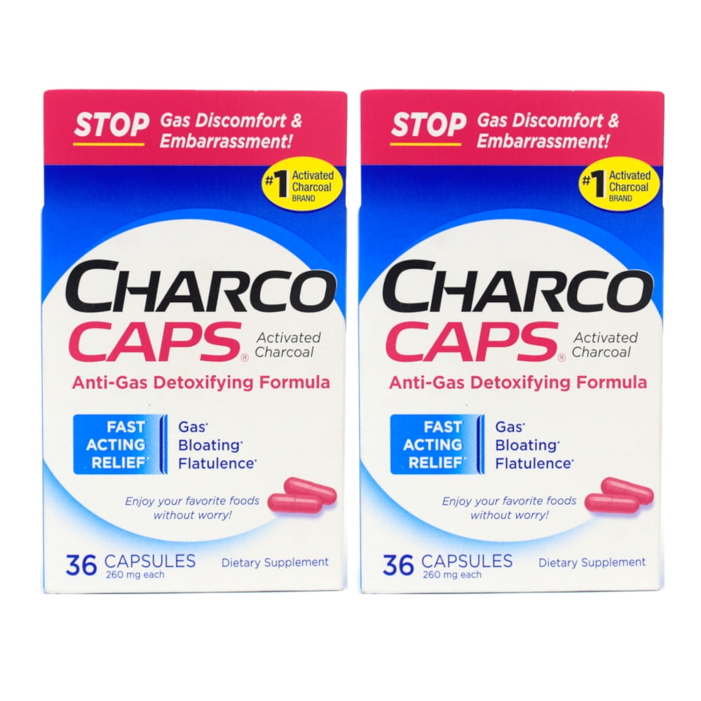 2 Pack Charco Caps Anti Gas Detoxifying Formula, 36 Capsules Each ...