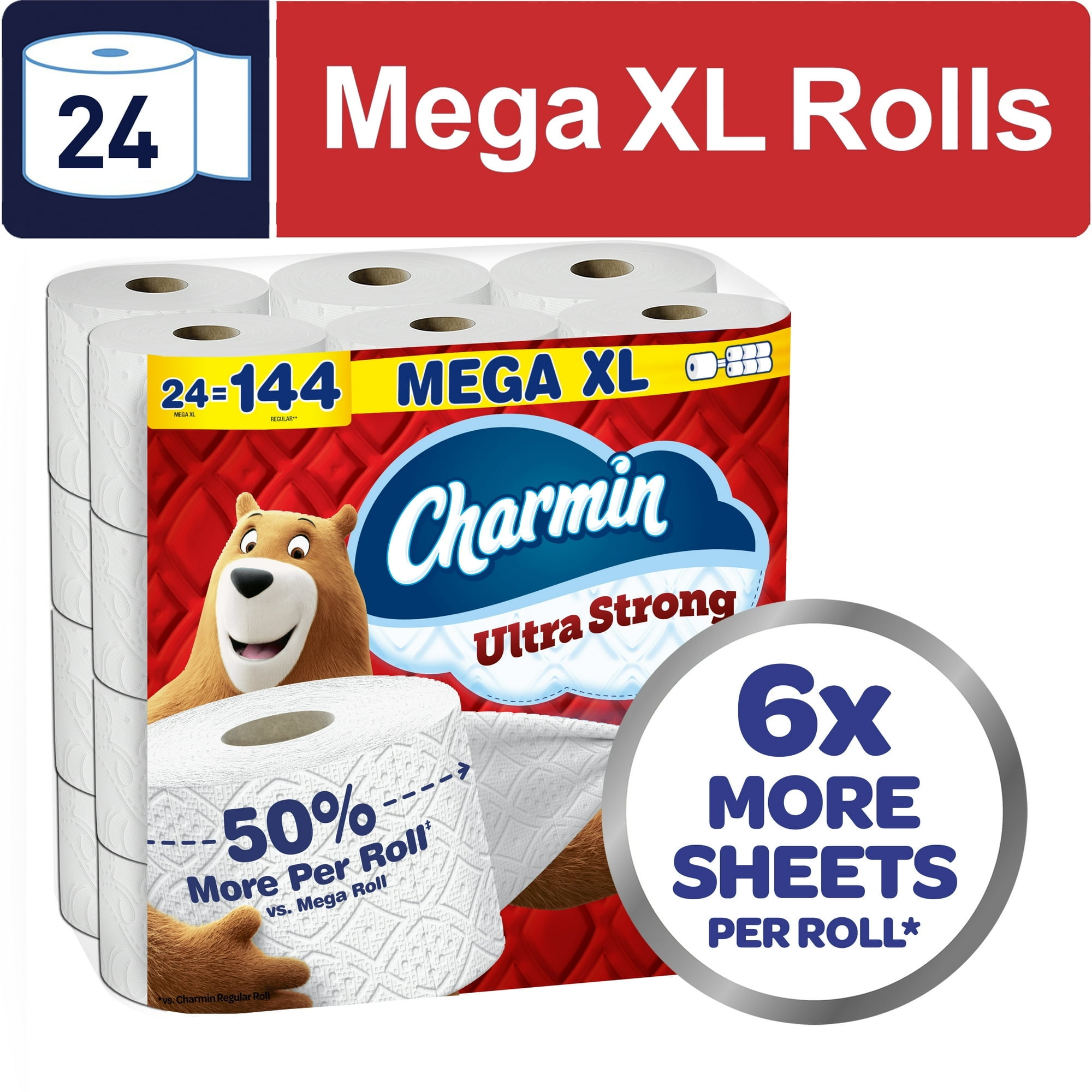 (2 Pack) Charmin Ultra Strong Toilet Paper 24 Mega XL Rolls, 330 Sheets Per Roll - Walmart.com