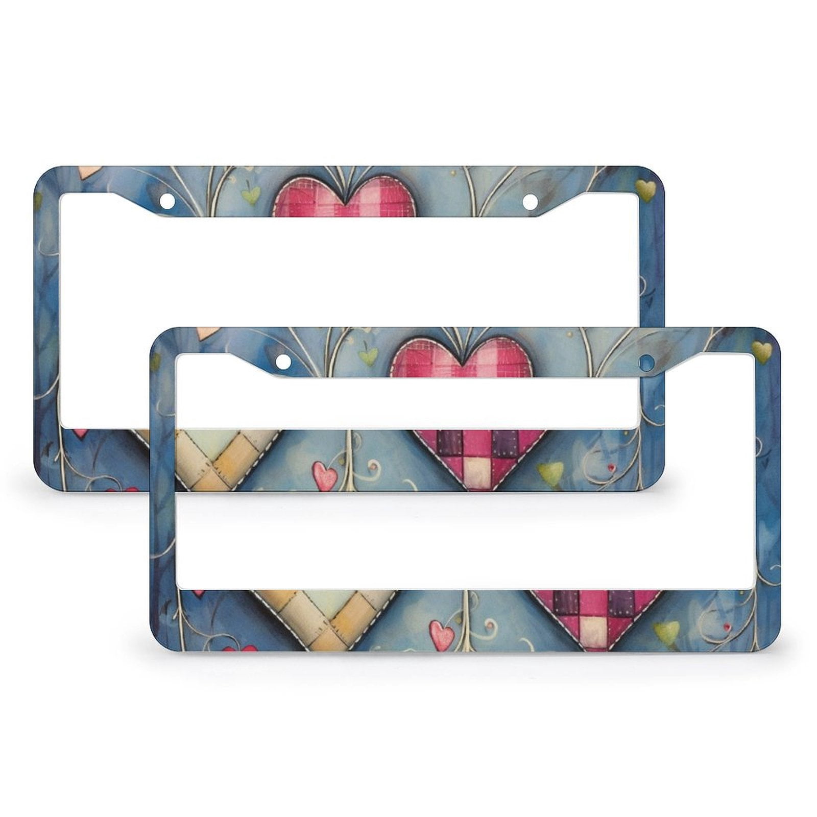 2 Pack Checkered Hearts License Plate Frames Valentines Decorations Car ...