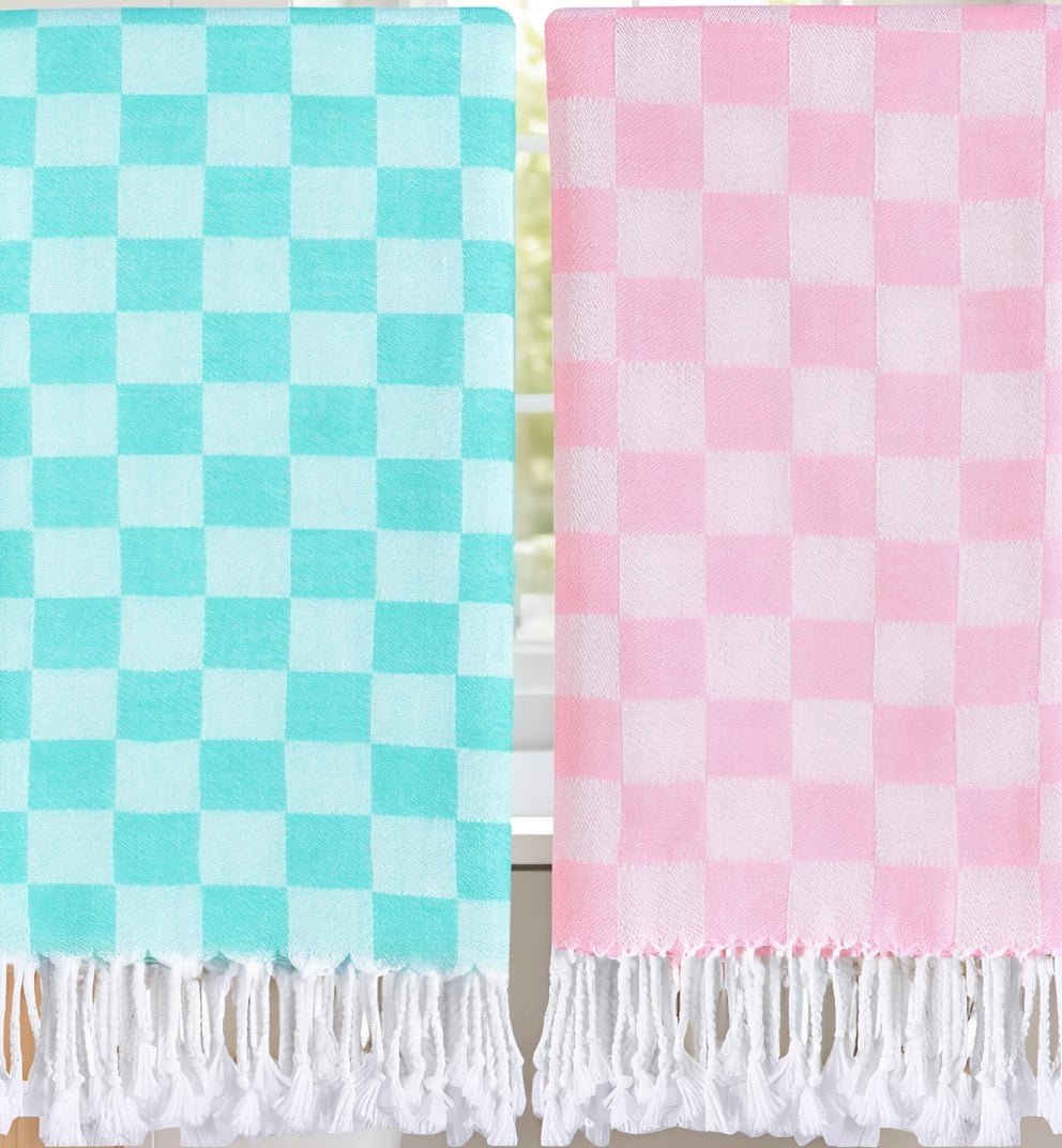 2 Pack Checkered Plaid Beach Towels Quick Dry Lightweight Style Travel ...