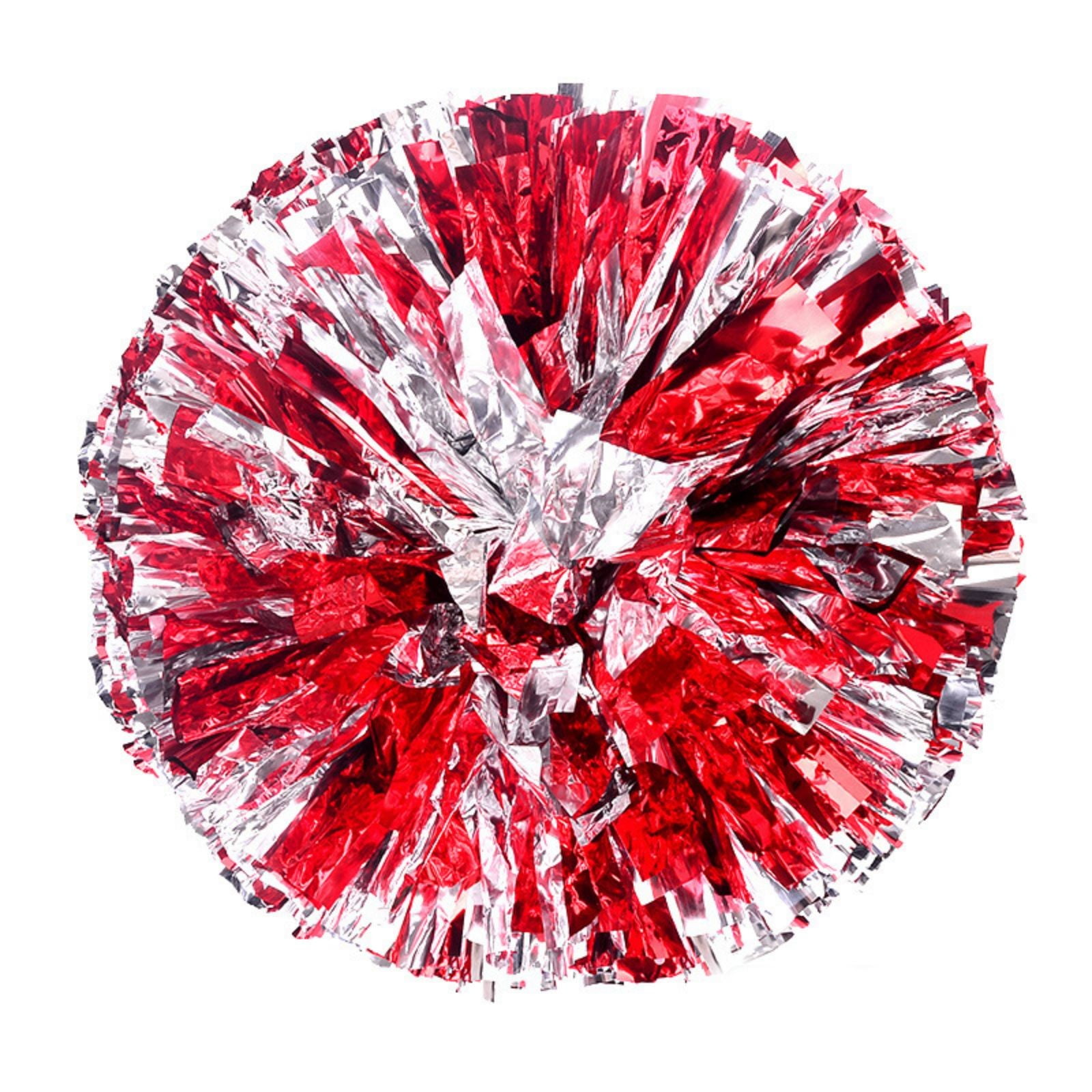 2 Pack Cheerleading Pom Poms, 13 Inch 4-Finger加密Style Red With Silver ...