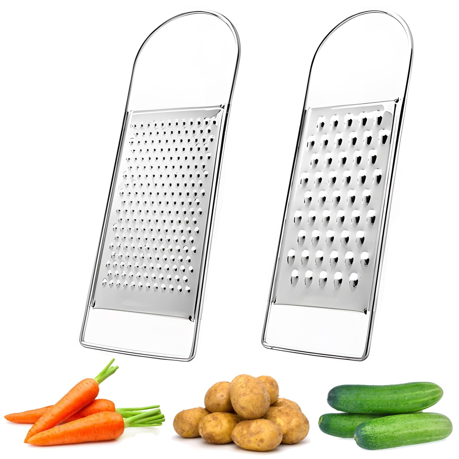 2 Pack Cheese Grater Handheld, Flat Coarse Stainless Steel Food Graters ...