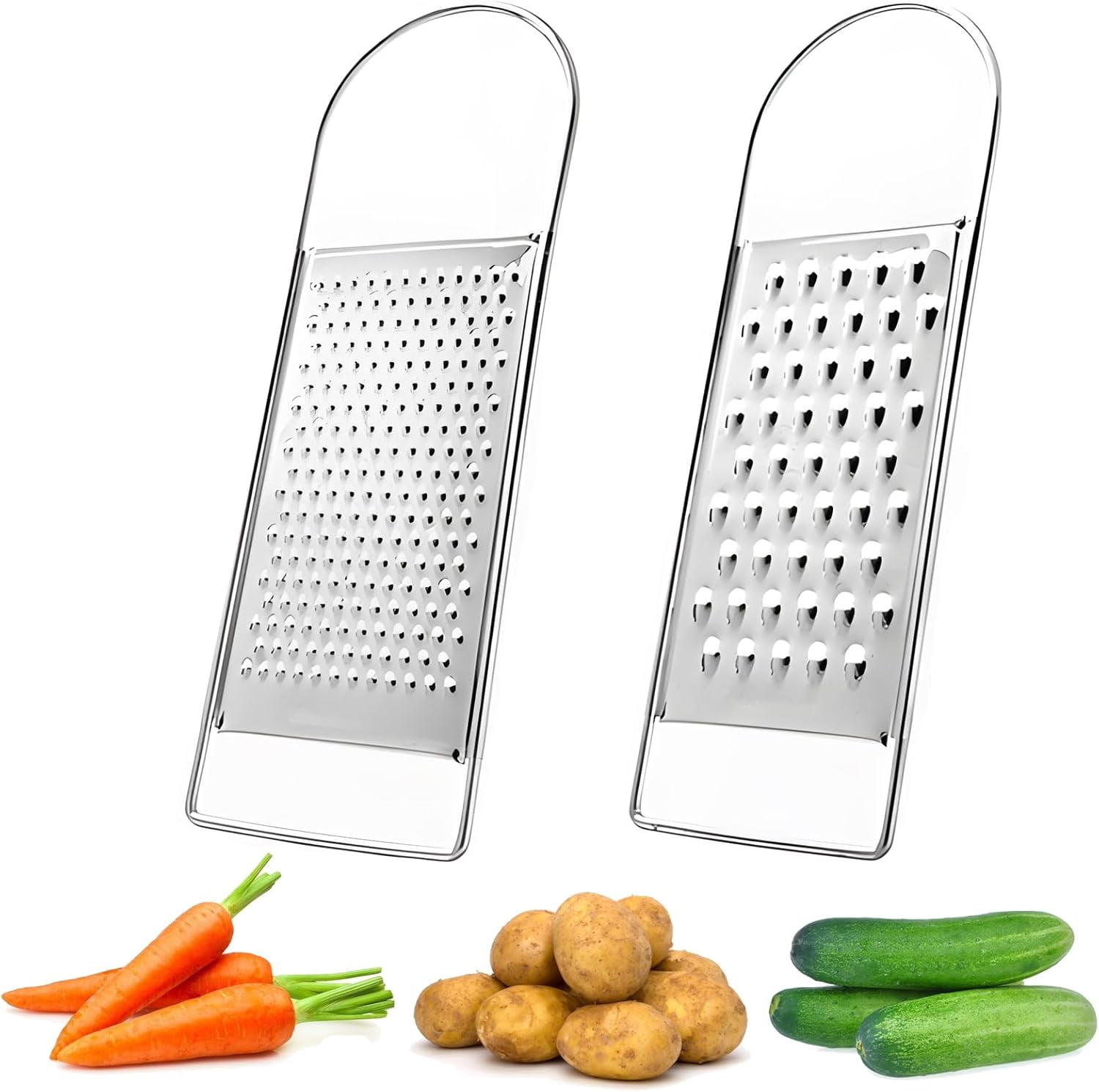 2 Pack Cheese Grater Handheld, Flat Coarse Stainless Steel Food Graters ...