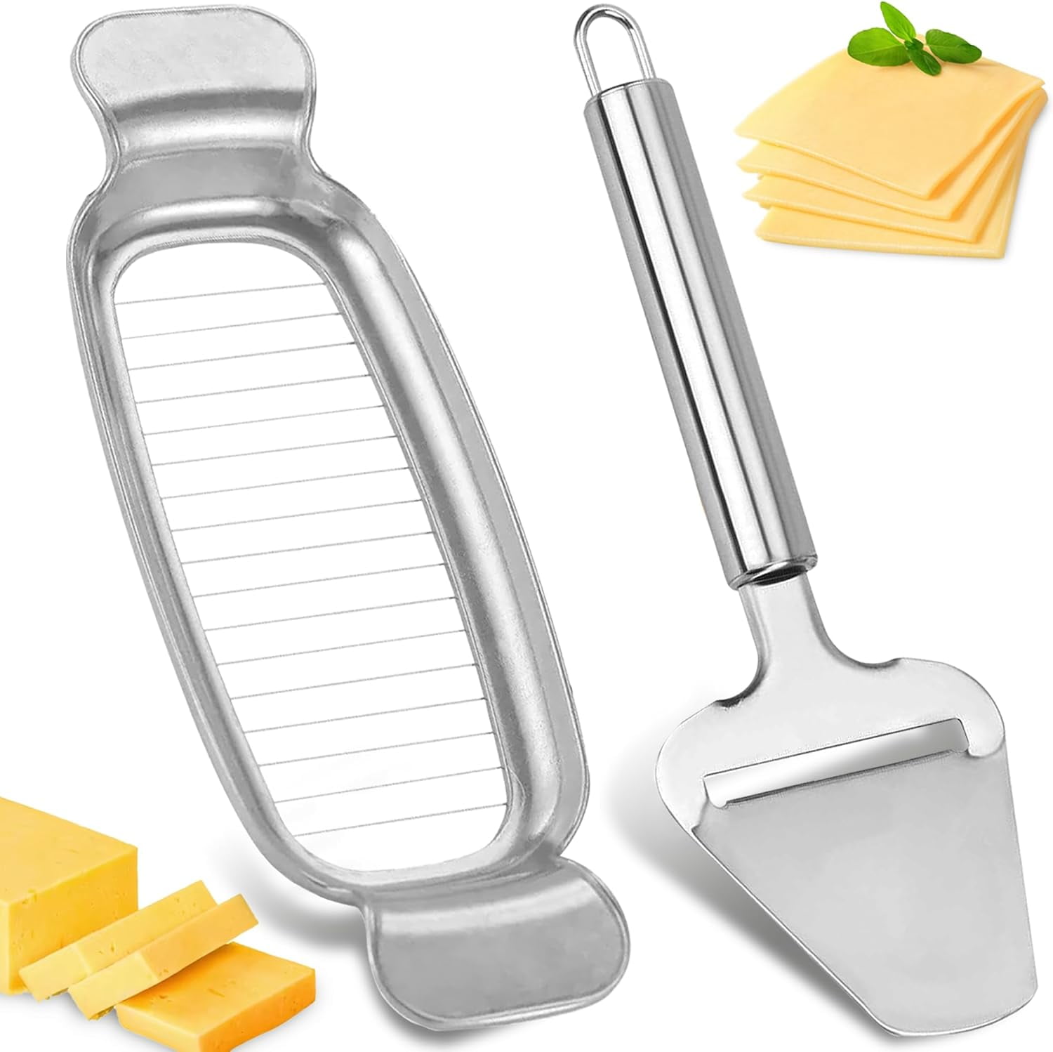 2 Pack Cheese Slicers, AITRAI Stainless Steel Wire Butter Slicer Cutter ...