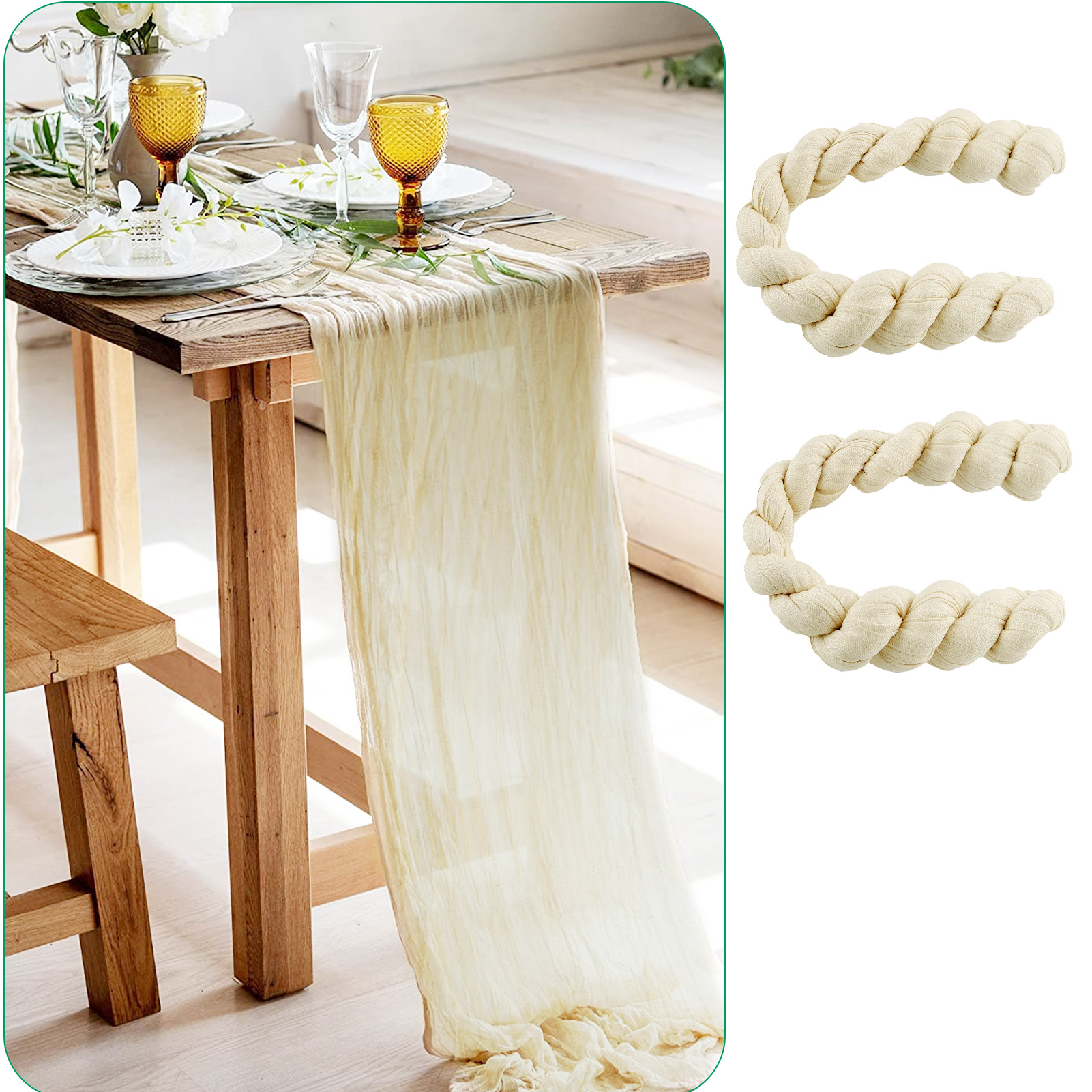 QUTETN Event Designing Table Runner Cheese Cloth Gauze Crepe Rustic ...