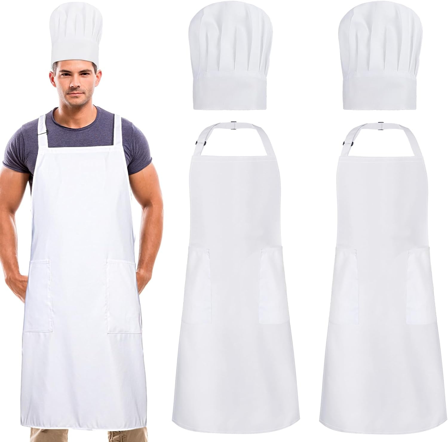 2 Pack Chef Apron and Hat, Adjustable High Cooking Apron Waterproof ...