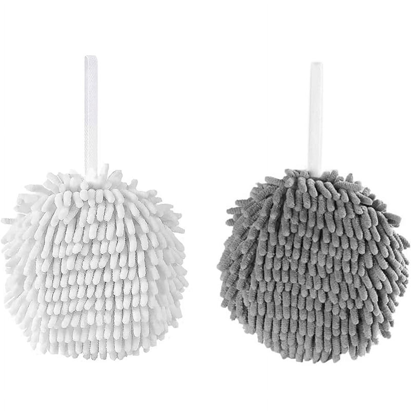 2-Pack Chenille Hanging Hand Towel Ball Microfiber Plush Absorbent Soft ...