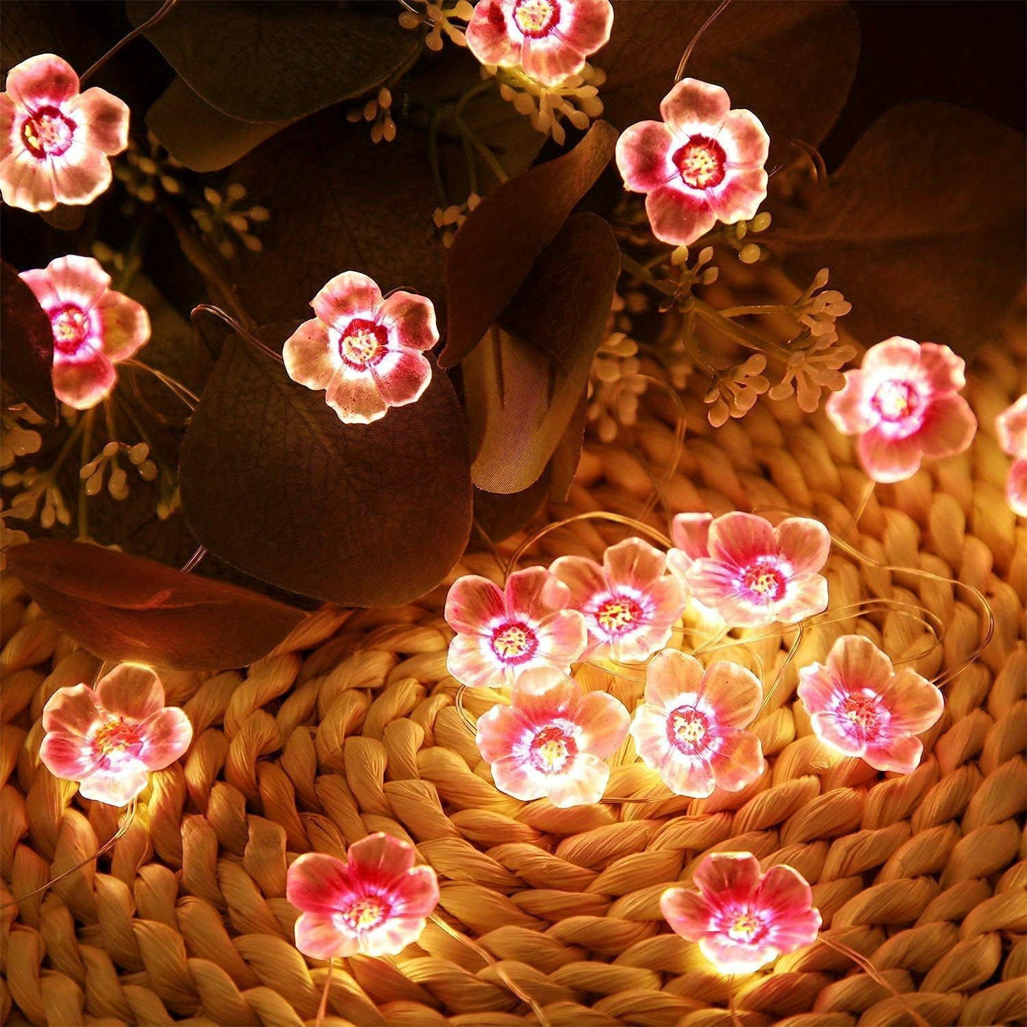 2 Pack Cherry Blossom String Lights, 10FT 30 LEDs Pink Flower Fairy ...