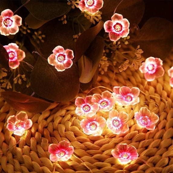 2 Pack Cherry Blossom String Lights, 10FT 30 LEDs Pink Flower Fairy ...