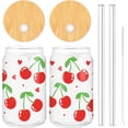 2 Pack Cherry Iced Coffee Cup Red Cherry Flower Heart Drinking Glasses ...