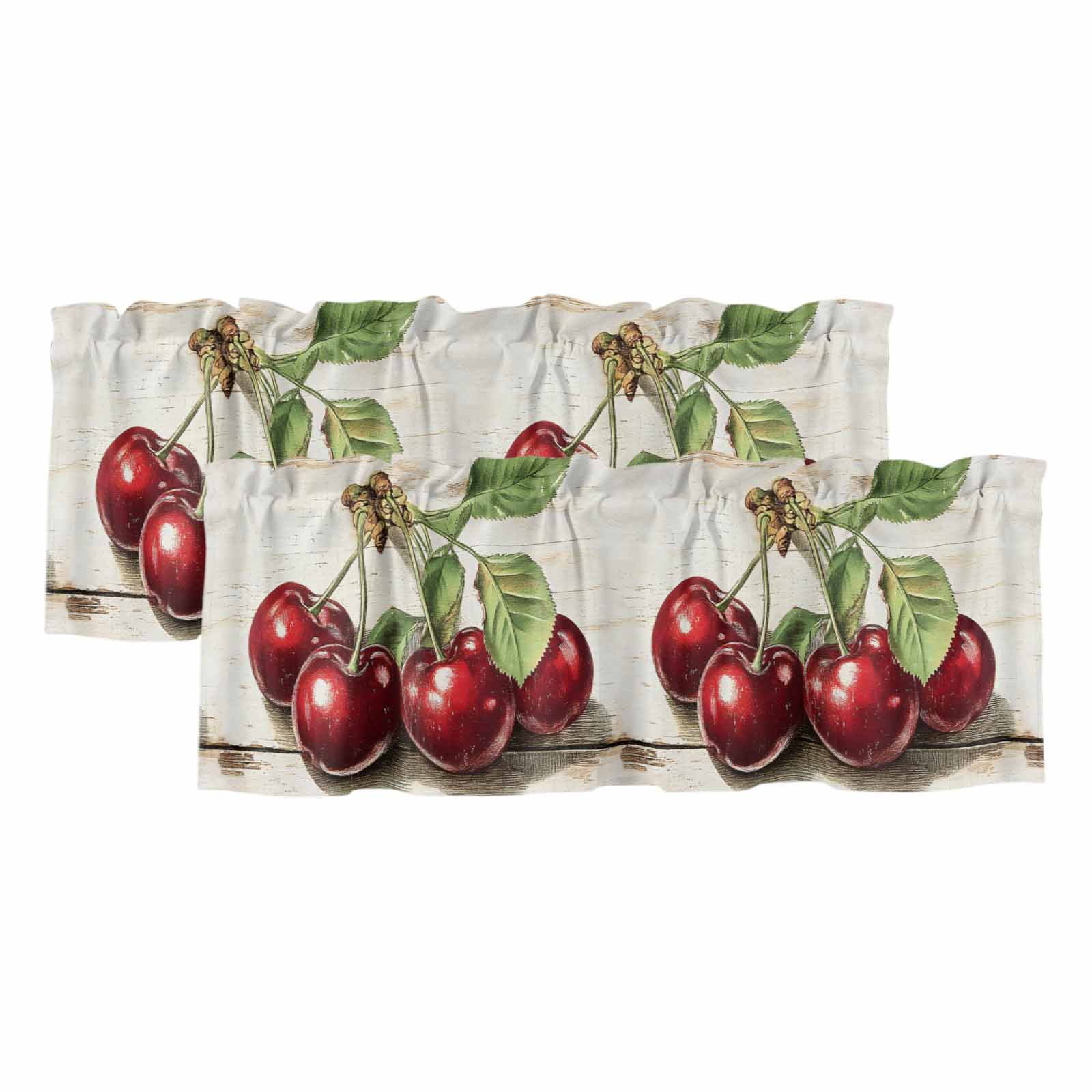 2 Pack Cherry Watercolor Red Fruit Valance for Window Vintage Beige ...