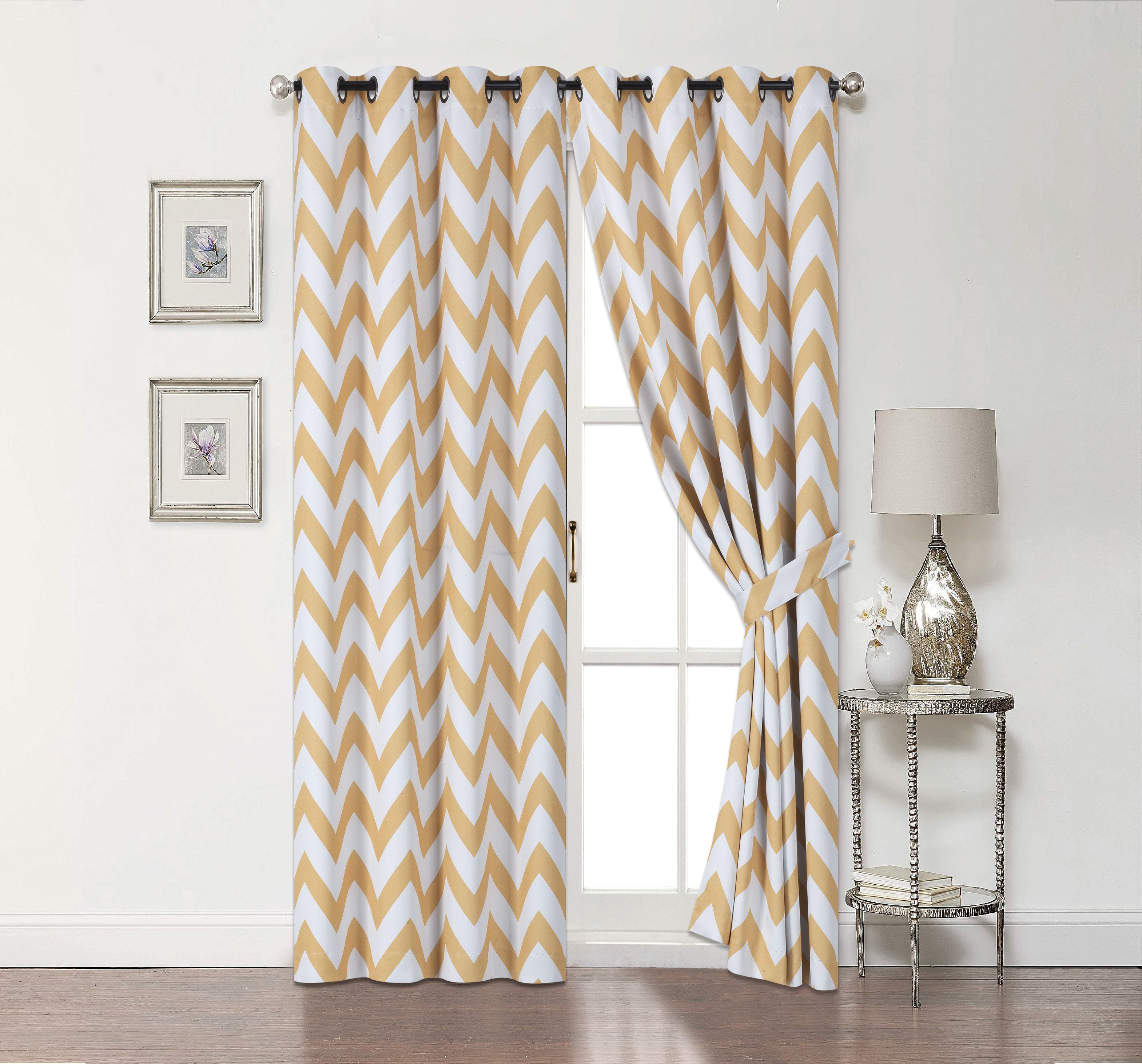 2 Pack: Chevron 100% Blackout Curtains W/ Tiebacks - Yellow, 95 In ...