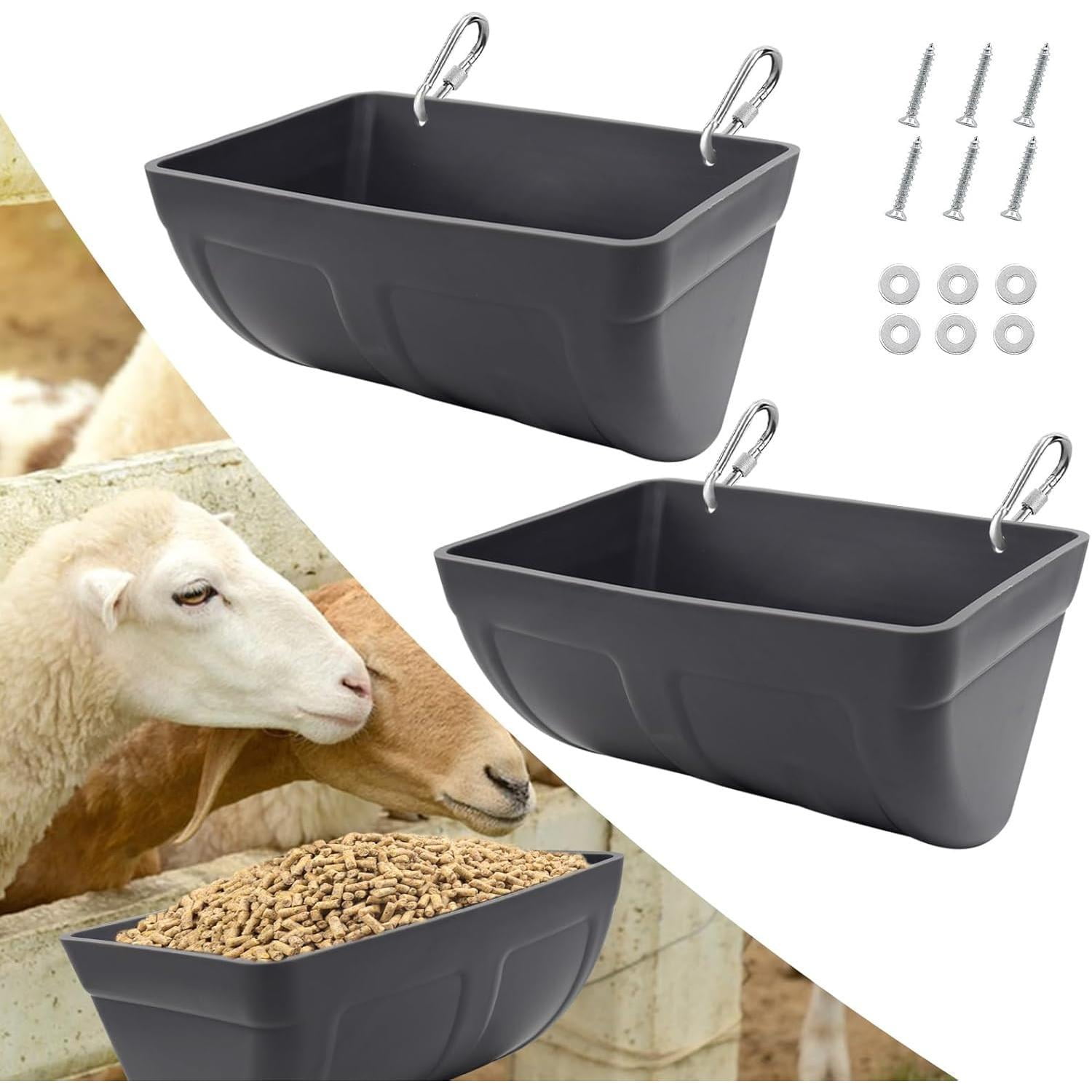 2 Pack Chicken Feeder Feed Trough with Clips Hanging Fence Feeder for ...