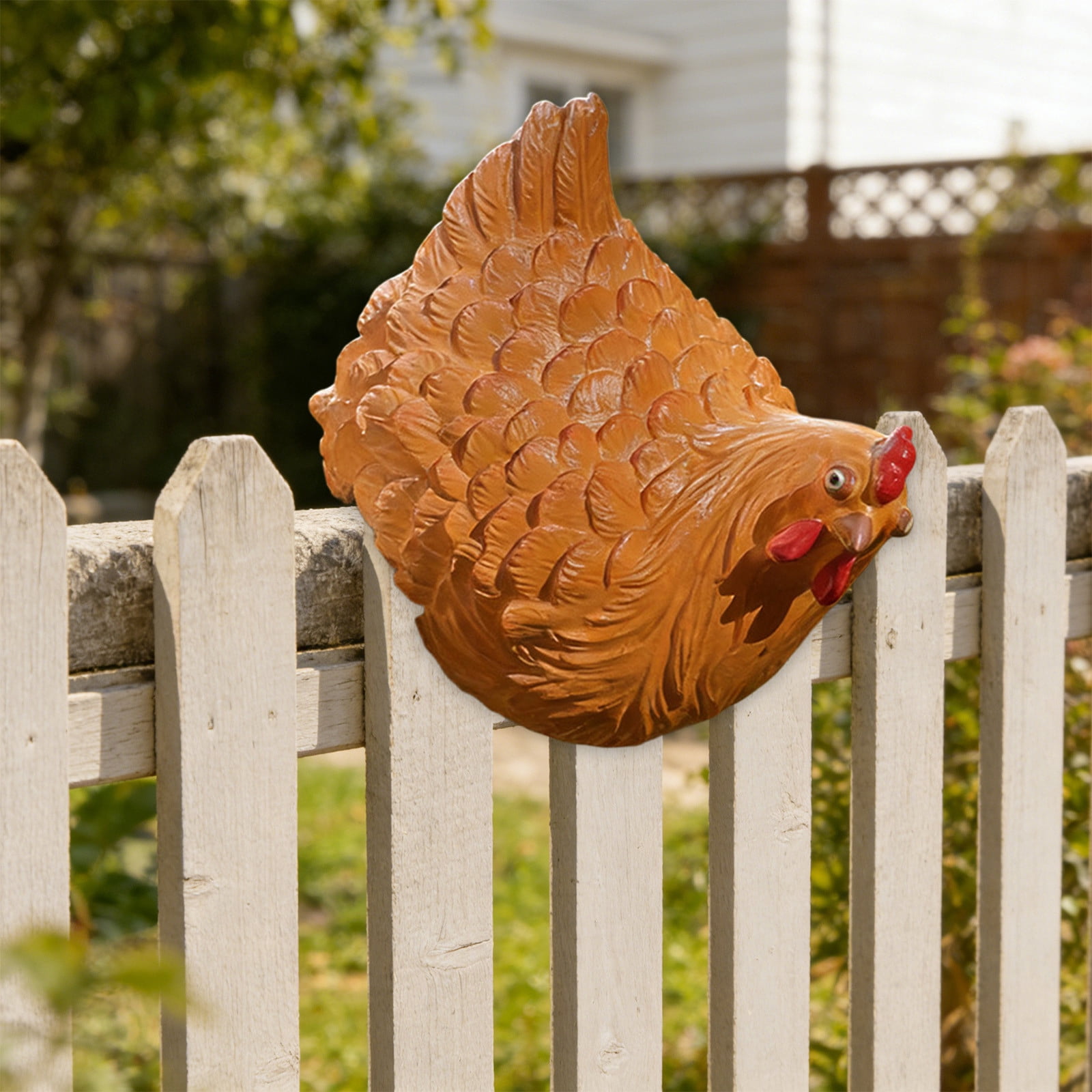 2 Pack Chicken Peeking Over Fence Garden Decor 3D Hen Yard Art Plastic ...