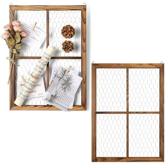 2 Pack Chicken Wire Wooden Frame Unfinished Wood Window Frame with ...