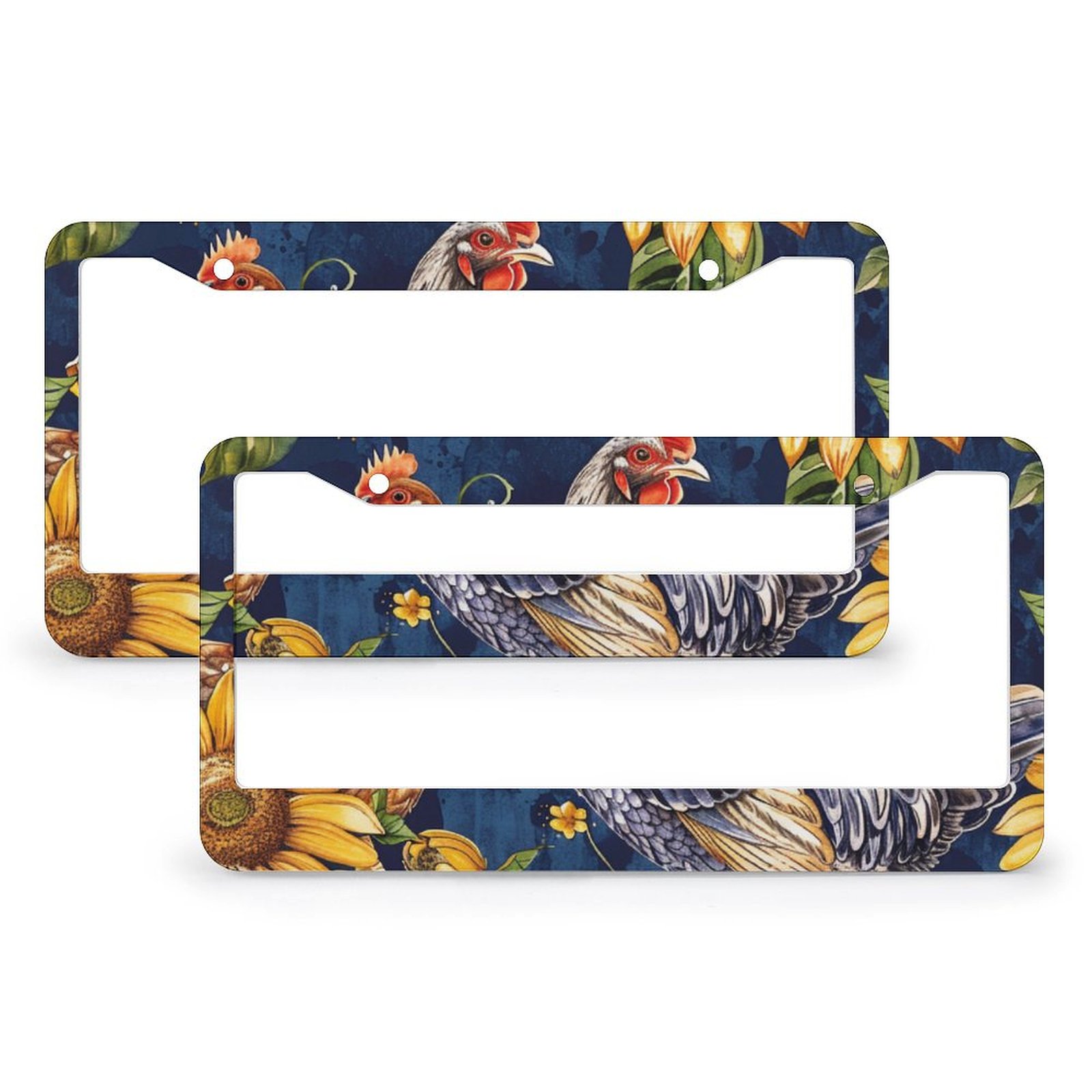 2 Pack Chickens And Sunflowers License Plate Frame Cock Chicken Rooster ...